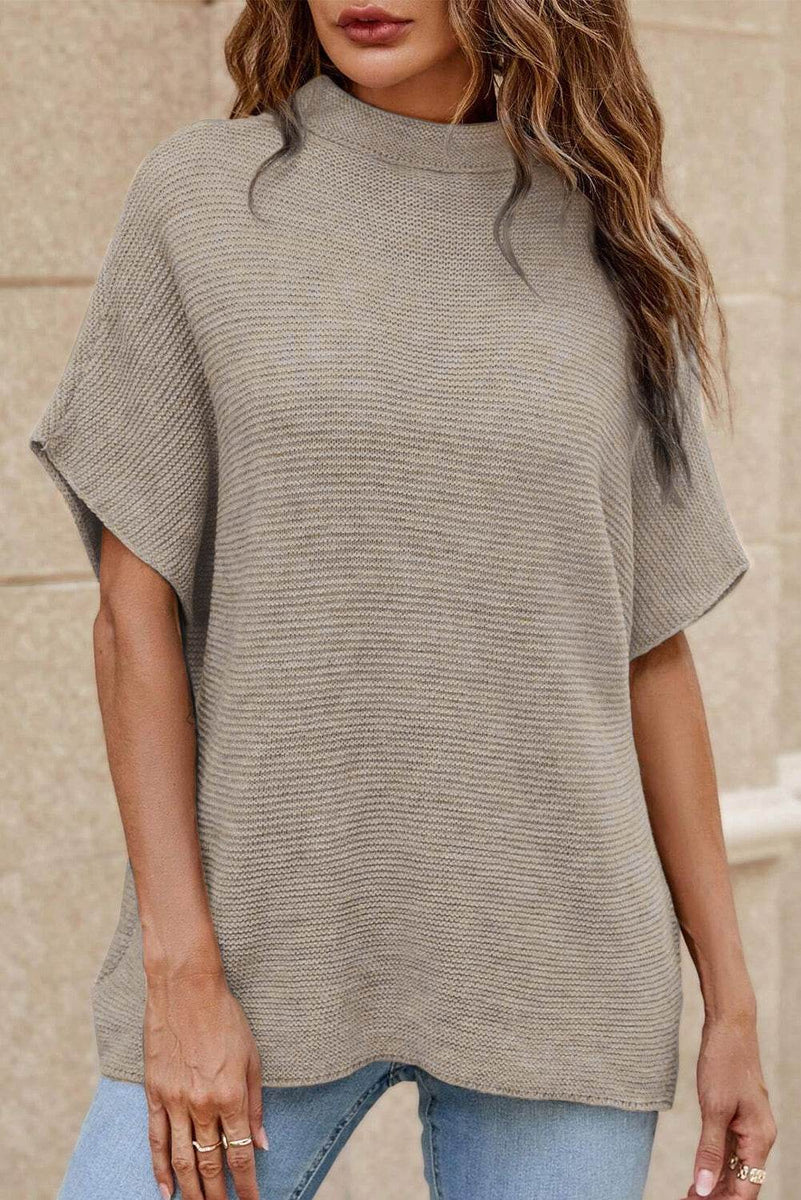 Apricot High Neck Short Bat Sleeve Sweater | Fashion Queen